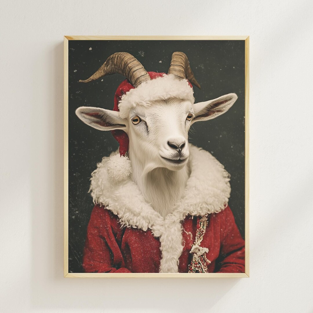 Goat in Christmas Clothes, Holiday Goat Wall Art, Funny Christmas ...