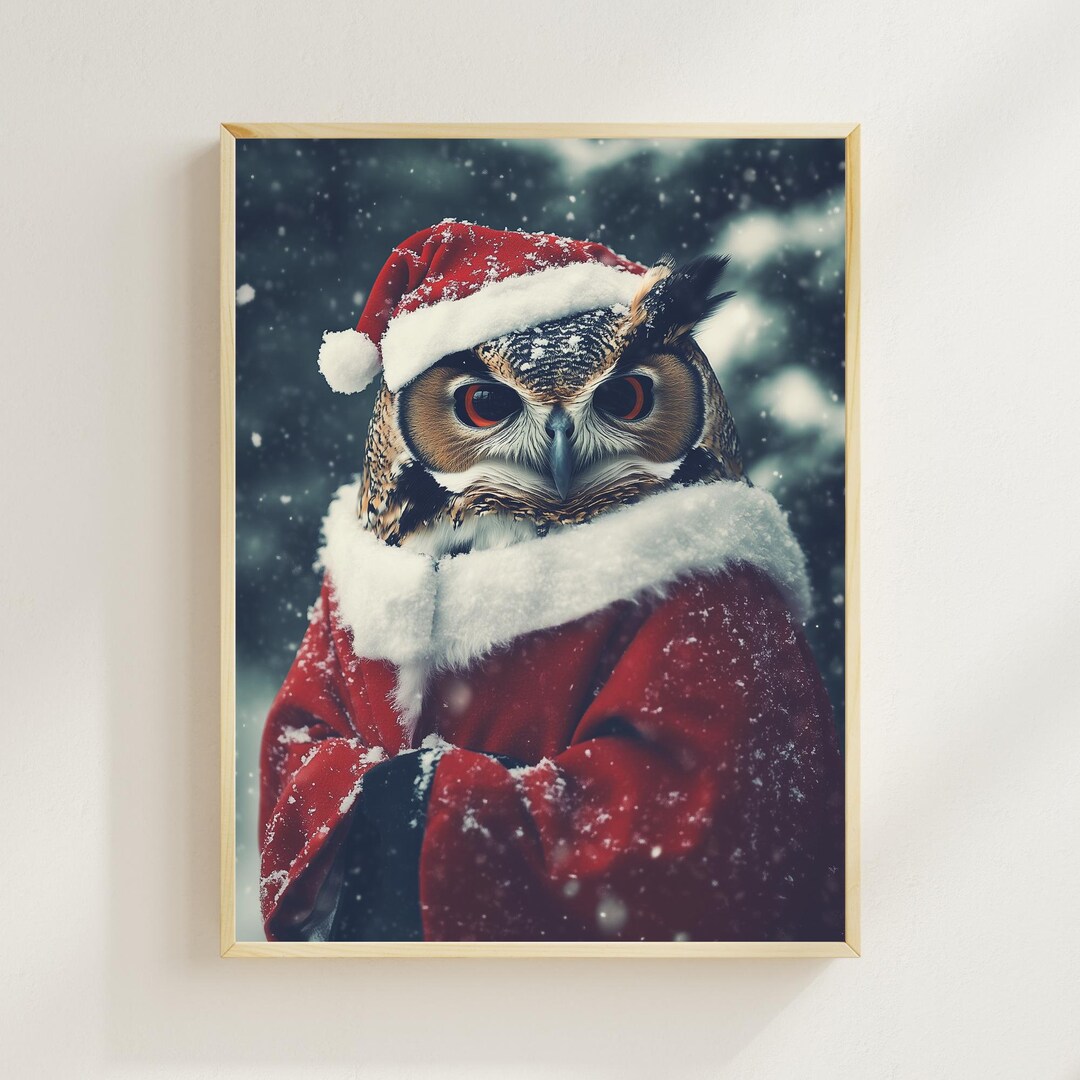 Christmas Owl Printable Wall Art, Cute Owl in Christmas Clothes ...