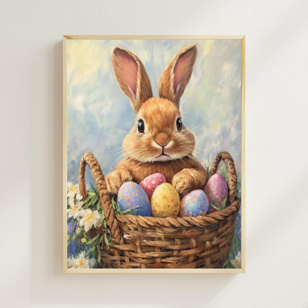 Easter Bunny Printable Wall Art, Retro Spring Rabbit Decor, Holiday ...