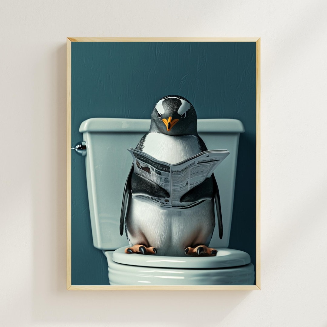Funny Penguin Bathroom Print, Toilet Newspaper Art (digital Download ...