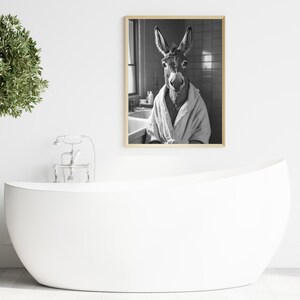 Donkey in a Bathrobe, Funny Bathroom Wall Art, Quirky Animal Print ...