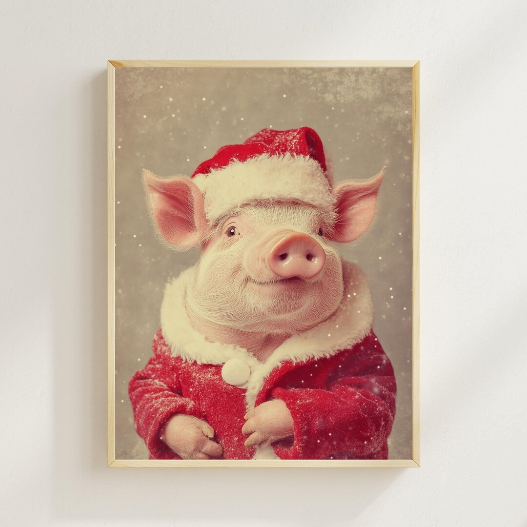 Christmas Pig Print, Holiday Clothes, Funny Animal Portrait (digital ...