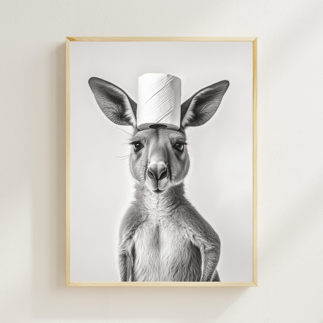 Kangaroo With a Toilet Paper Roll on the Head, Printable Bathroom Art ...