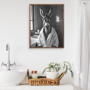 Donkey in a Bathrobe, Funny Bathroom Wall Art, Quirky Animal Print ...