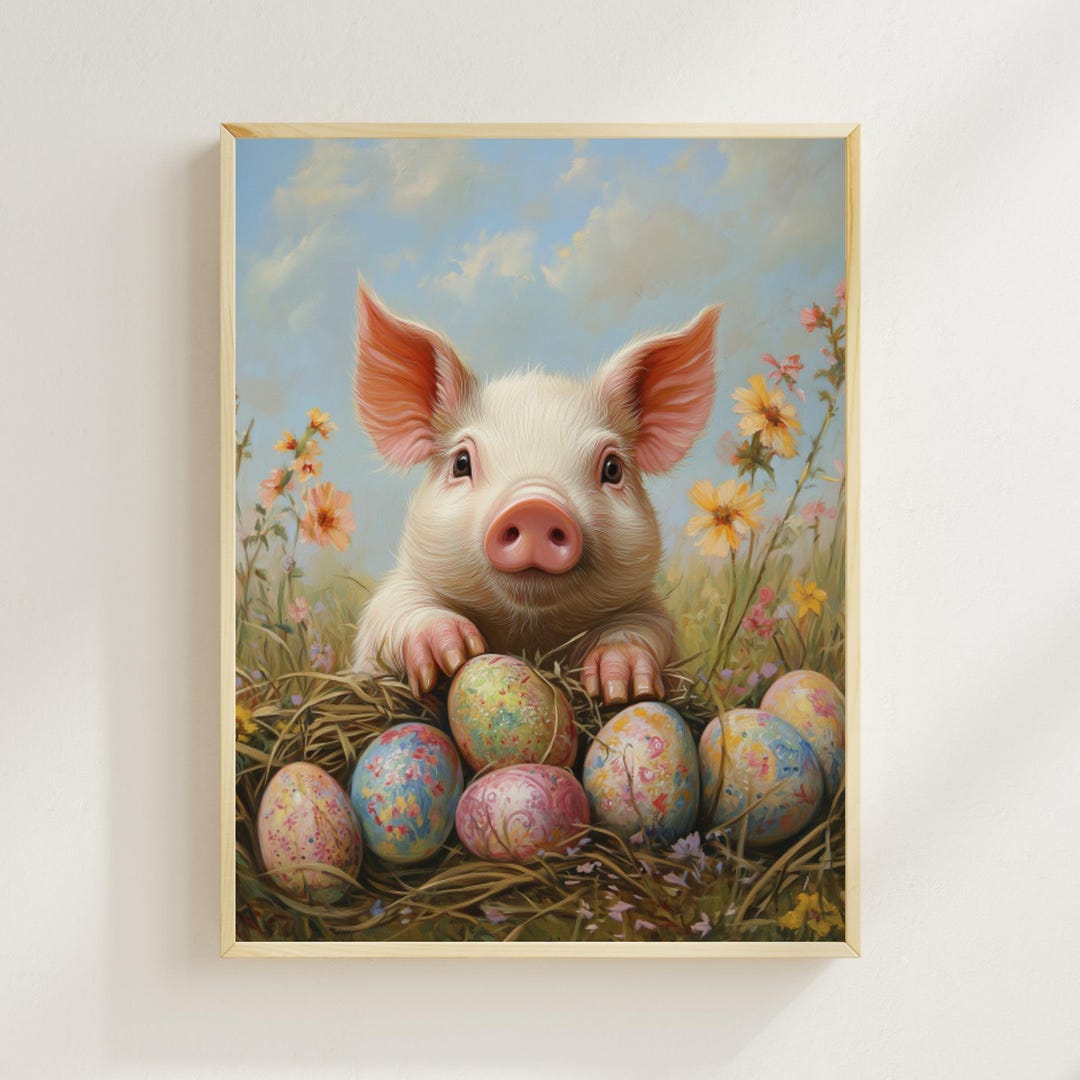 Easter Pig Wall Art, Farmhouse Spring Decor, Rustic Easter Printable ...
