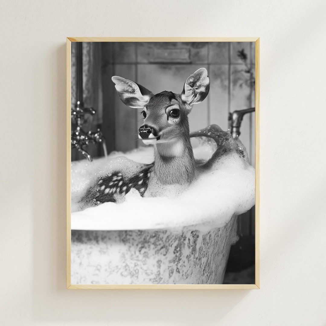 Deer in Bathtub Print, Funny Bathroom Animal Art (digital Download) - Etsy