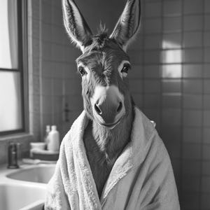Donkey in a Bathrobe, Funny Bathroom Wall Art, Quirky Animal Print ...