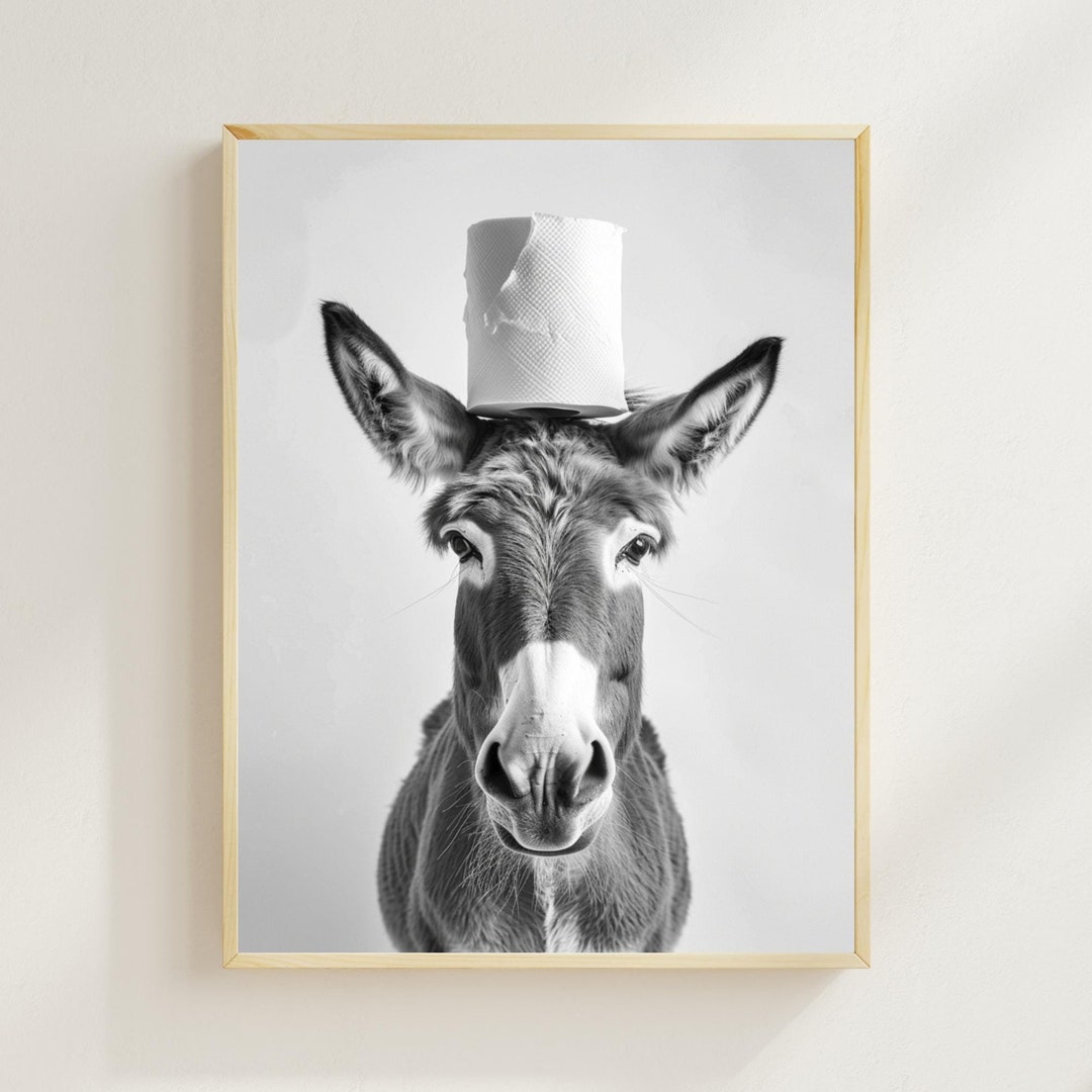 Donkey With a Toilet Paper Roll on the Head, Printable Bathroom Art ...