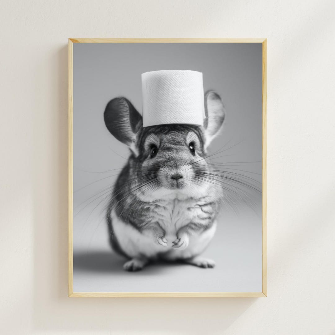 Chinchilla With a Toilet Paper Roll on the Head, Printable Bathroom Art ...
