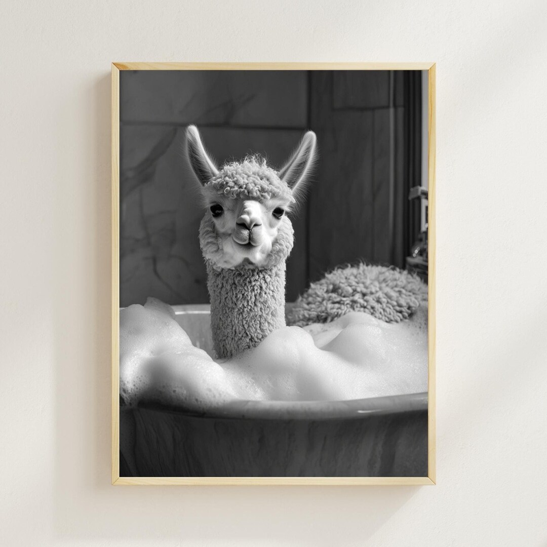 Alpaca in the Bathtub, Funny Animal Wall Art, Alpaca Taking a Bubble ...