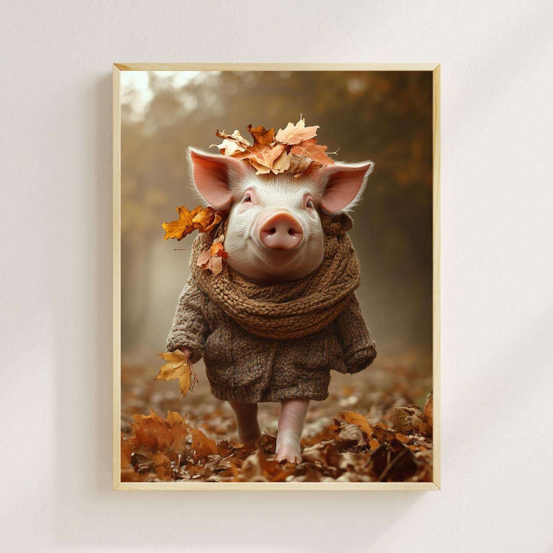 Pig Fall Art Print, Cozy Autumn Decor, Rustic Farmhouse Wall Art, Pig ...