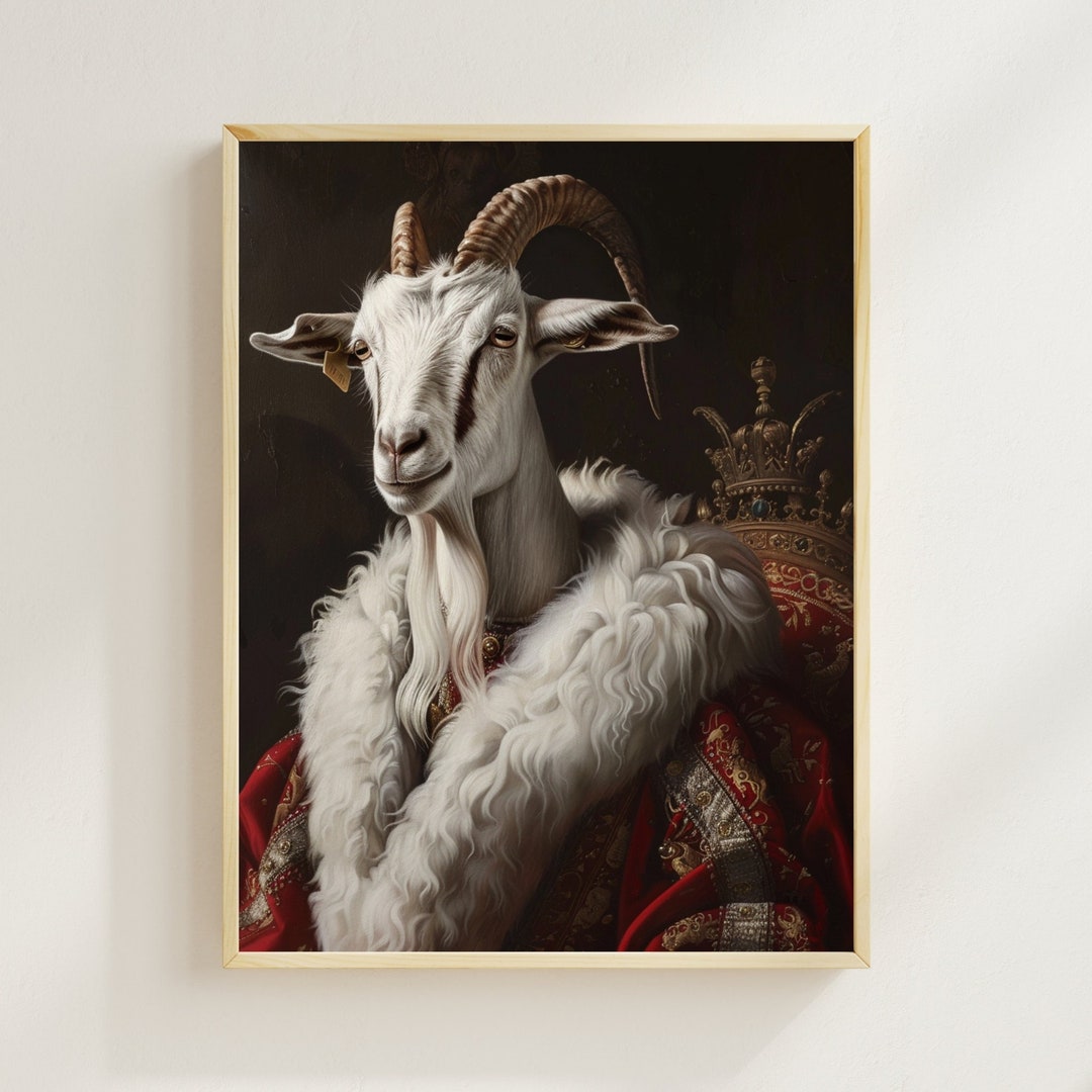 Aristocratic Goat, Quirky Animal Art, Goat Portrait, Funny Animal Wall ...