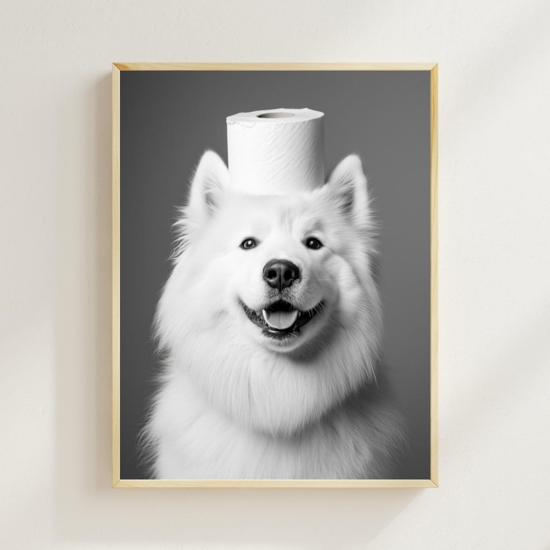 Samoyed With a Toilet Paper Roll on the Head, Printable Bathroom Art ...