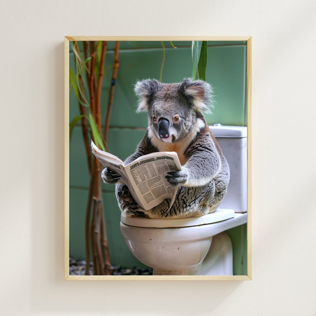 Funny Koala Bathroom Print, Reading Newspaper, Whimsical Animal Art ...