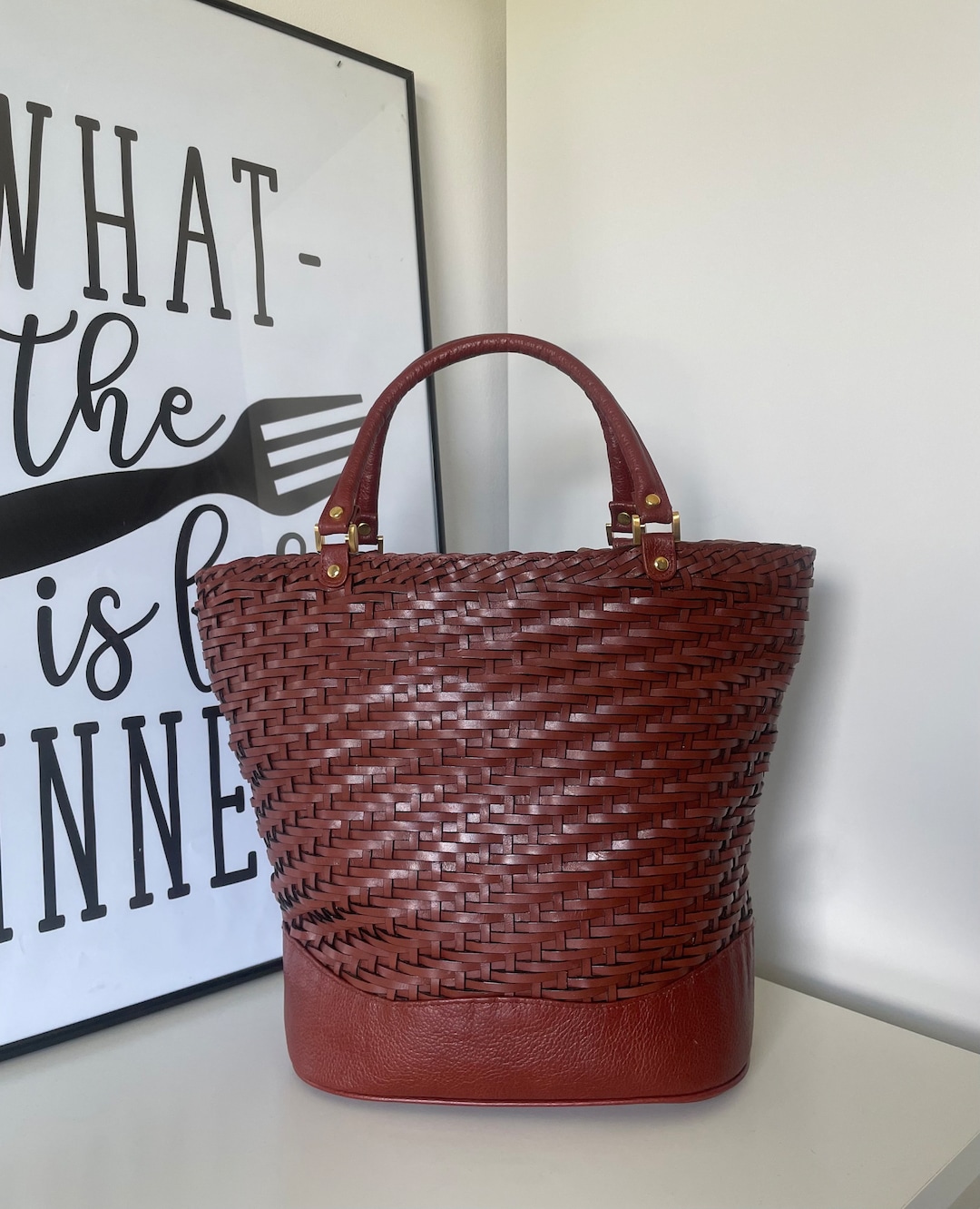 Vintage Retro Brown Braided Leather Handbag With Gold Hardware - Etsy