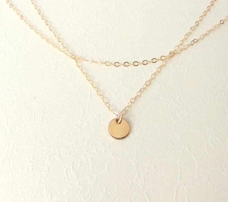 14K Gold Filled Tiny Disc Double Layered Necklace - Etsy