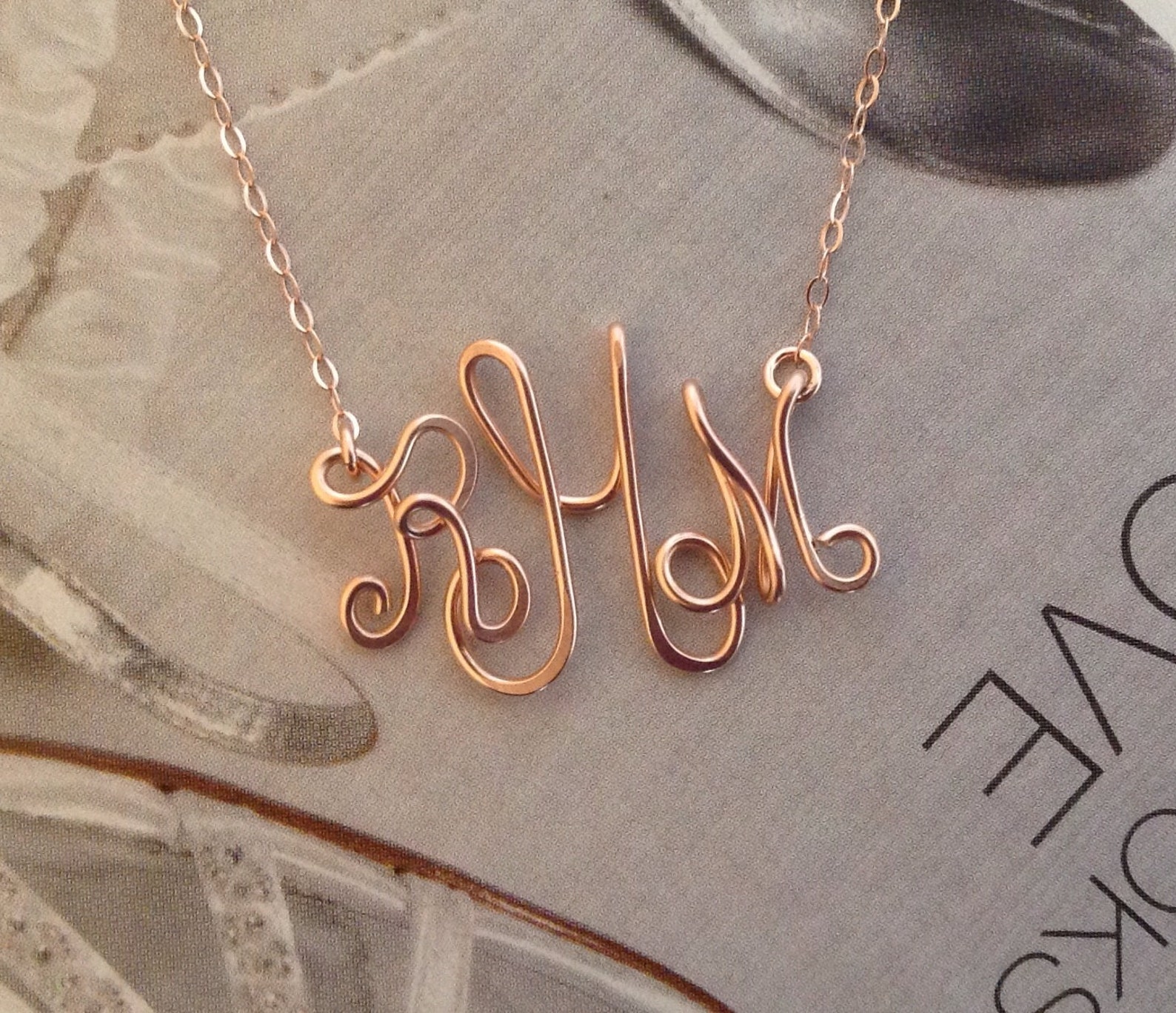 Monogram Necklace, 14k Rose Gold Filled, Rose Gold Monogram Necklace ...