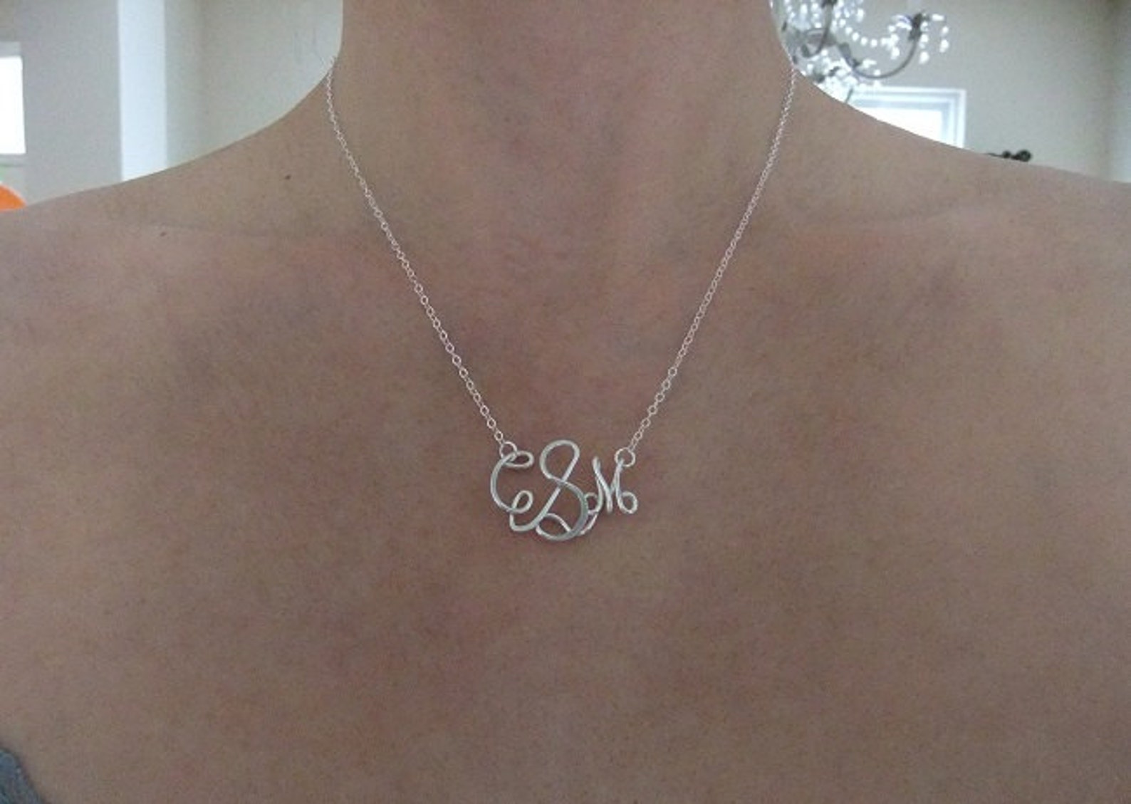 Monogram Necklace Sterling Silver Monogrammed Initials | Etsy