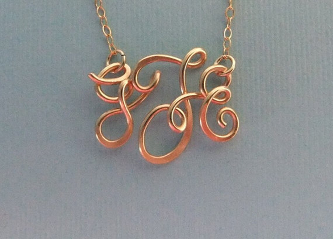Monogram Necklace, 14k Rose Gold Filled, Rose Gold Monogram Necklace ...