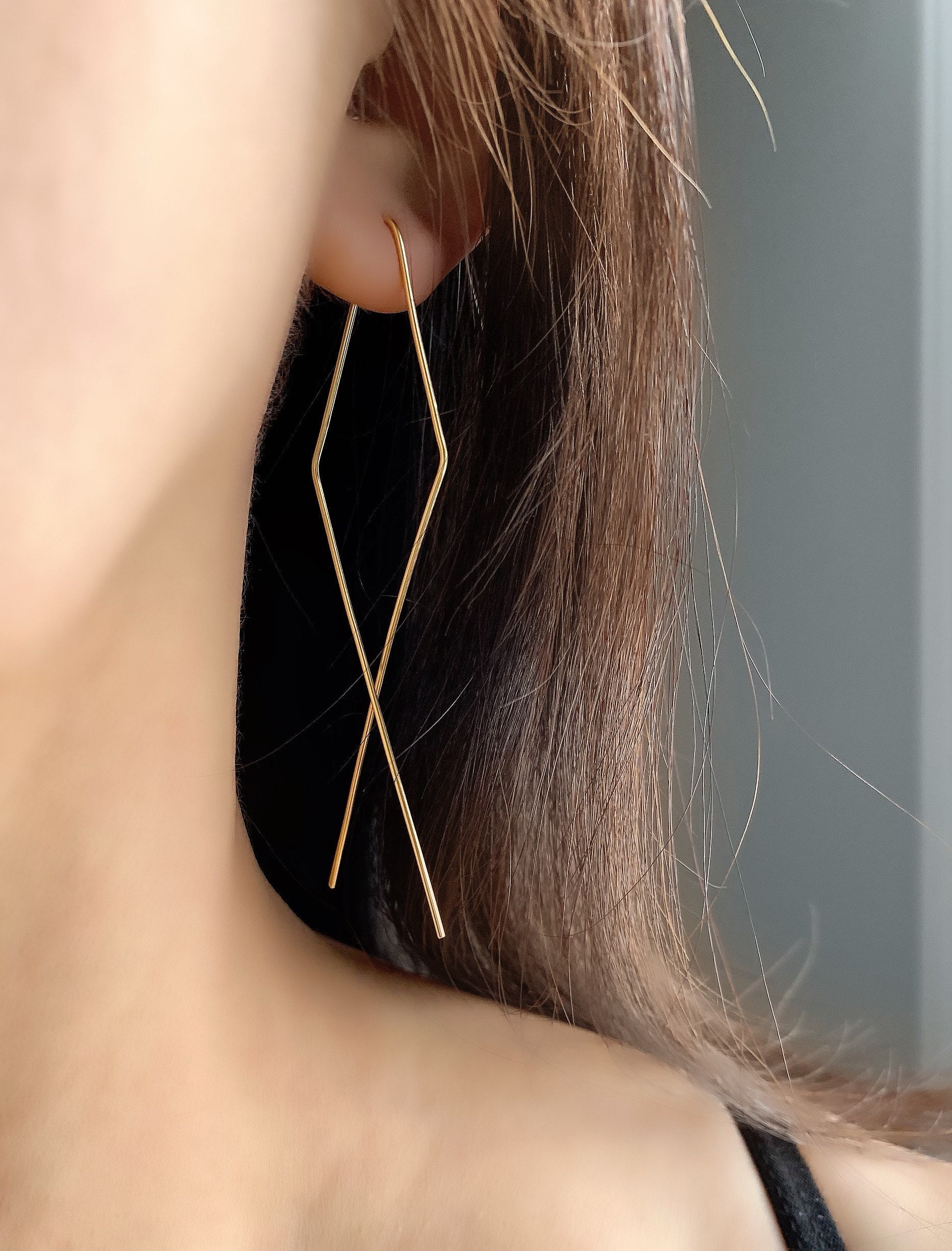 Rhombus 14K Gold Filled Earrings Rhombus Hoop Earrings 3 | Etsy