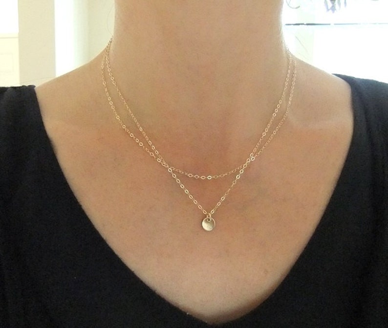 14K Gold Filled Tiny Disc Double Layered Necklace - Etsy