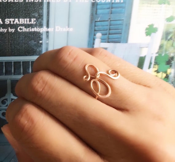 Rose Gold Filled Custom Initial Ring Wire Ring Initial Ring - Etsy