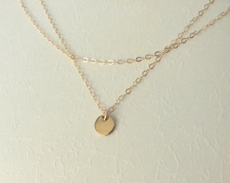 14K Gold Filled Tiny Disc Double Layered Necklace - Etsy