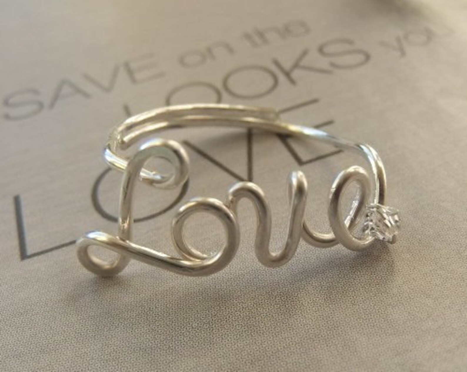 Love Ring With Crystal Love Ring in Sterling Silver - Etsy