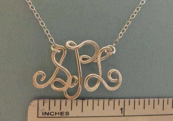 Monogram Necklace Sterling Silver Monogrammed Initials | Etsy