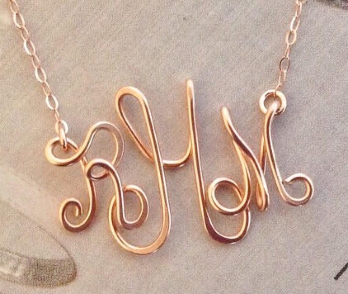 Monogram Necklace, 14k Rose Gold Filled, Rose Gold Monogram Necklace ...
