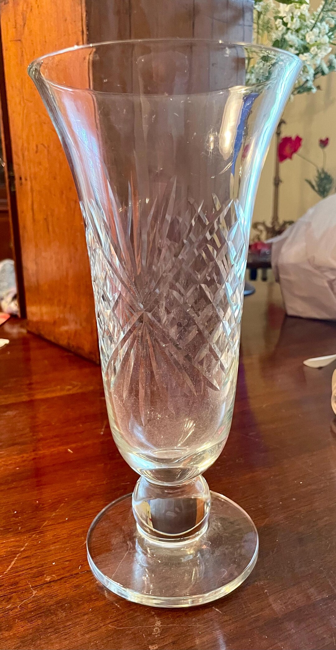 Vintage Clear Glass Vase: Cross Hatch Design, Ball Base - Etsy