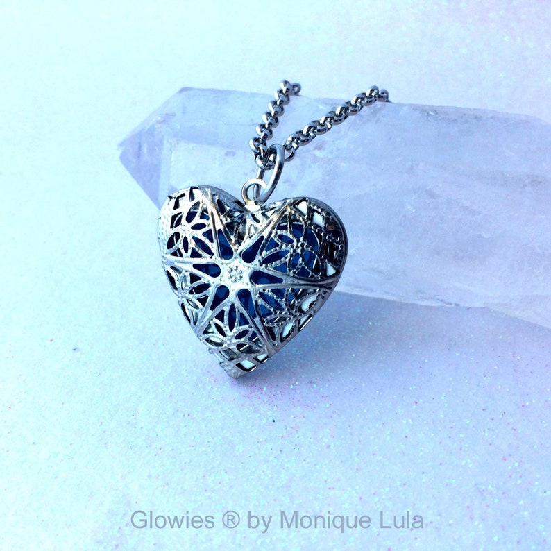 Blue Frost Silver Plated Heart Glow Locket - Etsy
