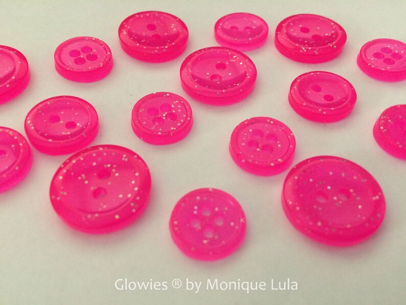 Pink Holographic Glitter Glow in the Dark Handmade Buttons | Etsy