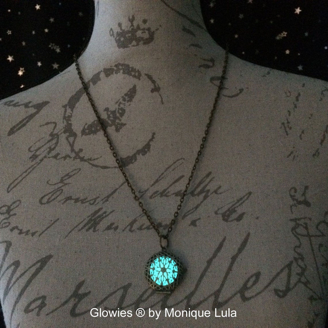 Steampunk Fairy Glow in the Dark Locket Aqua Silver Filigree Vintage ...
