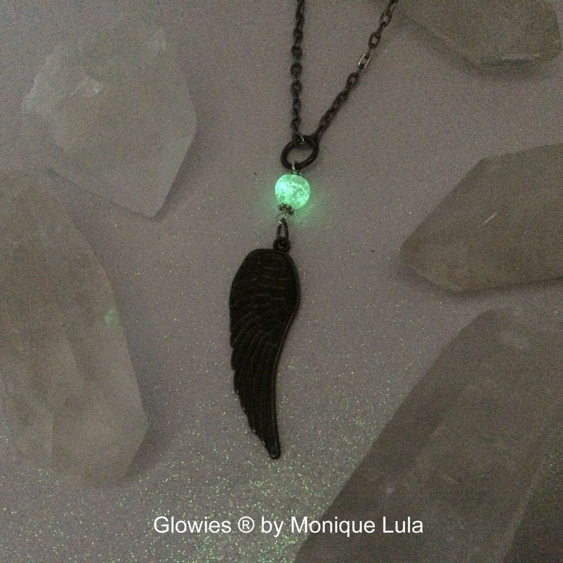 Gun Metal Angel Wing Glowing Orb Necklace - Etsy