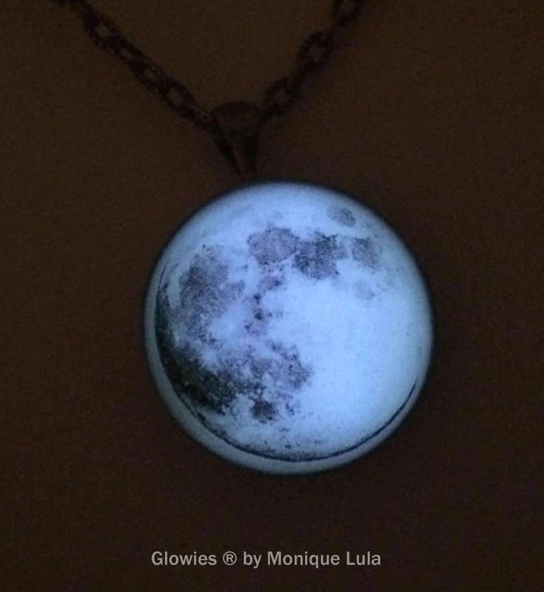 Full Moon Glow in the Dark Magic Necklace Galaxy Space Pendant Luna ...