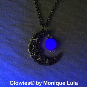 Vintage Crescent Moon Glow Necklace Glowing Violet Purple Orb Handmade ...