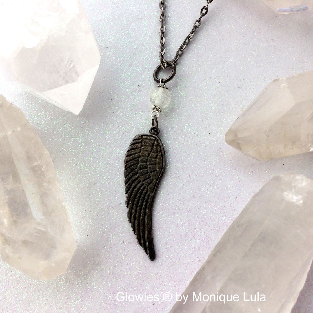 Gun Metal Angel Wing Glowing Orb Necklace - Etsy