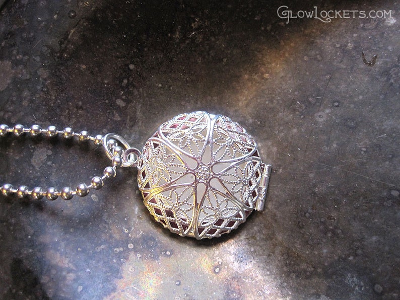 Steampunk Fairy Glow in the Dark Locket Aqua Silver Filigree Vintage ...
