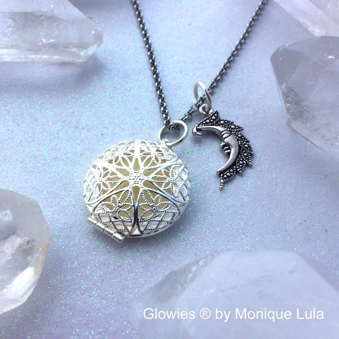 Moon Gazer Glowing Locket Necklace With Crescent Moon Charm - Etsy