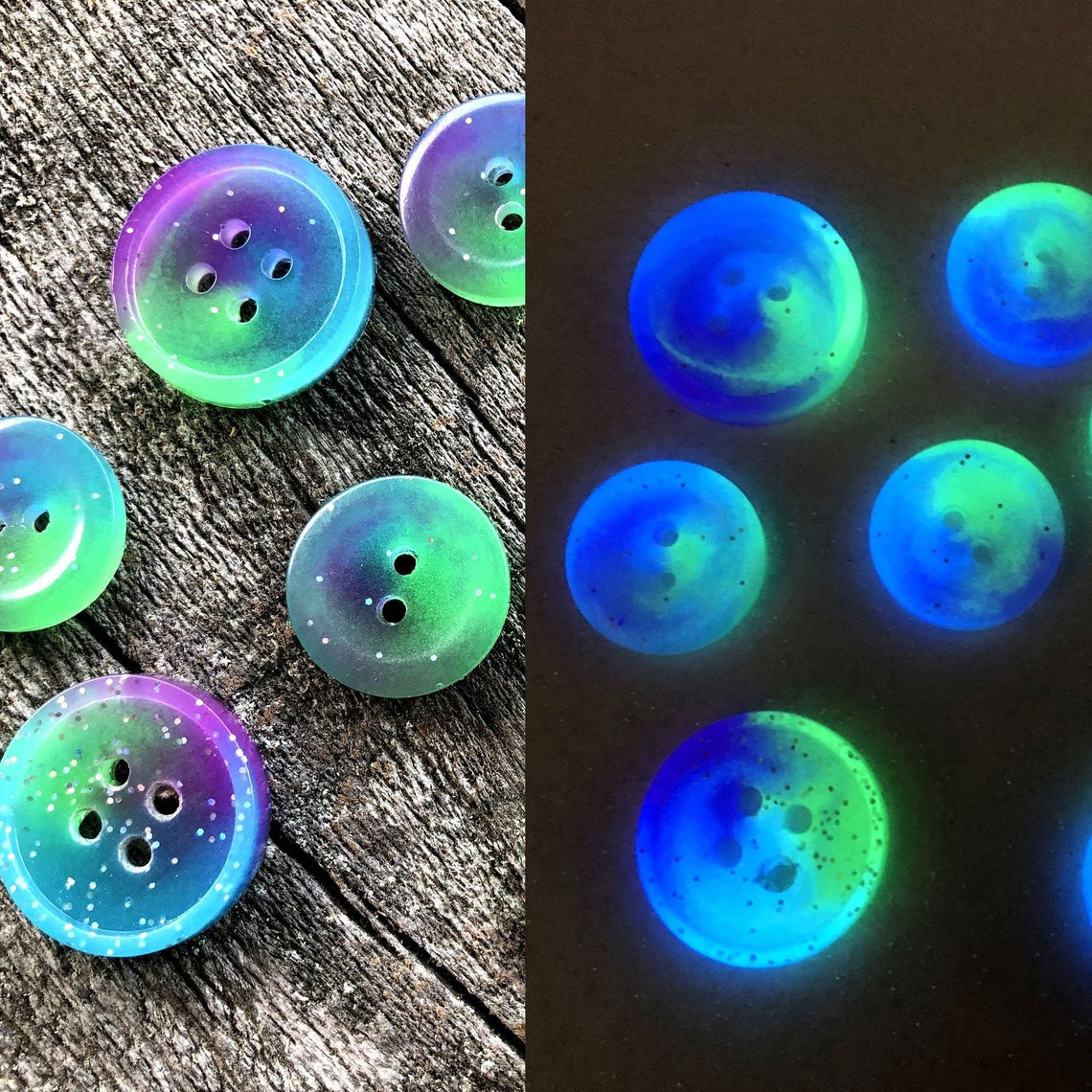 Aurora Borealis Glow Buttons American Handmade Northern Lights Blue ...