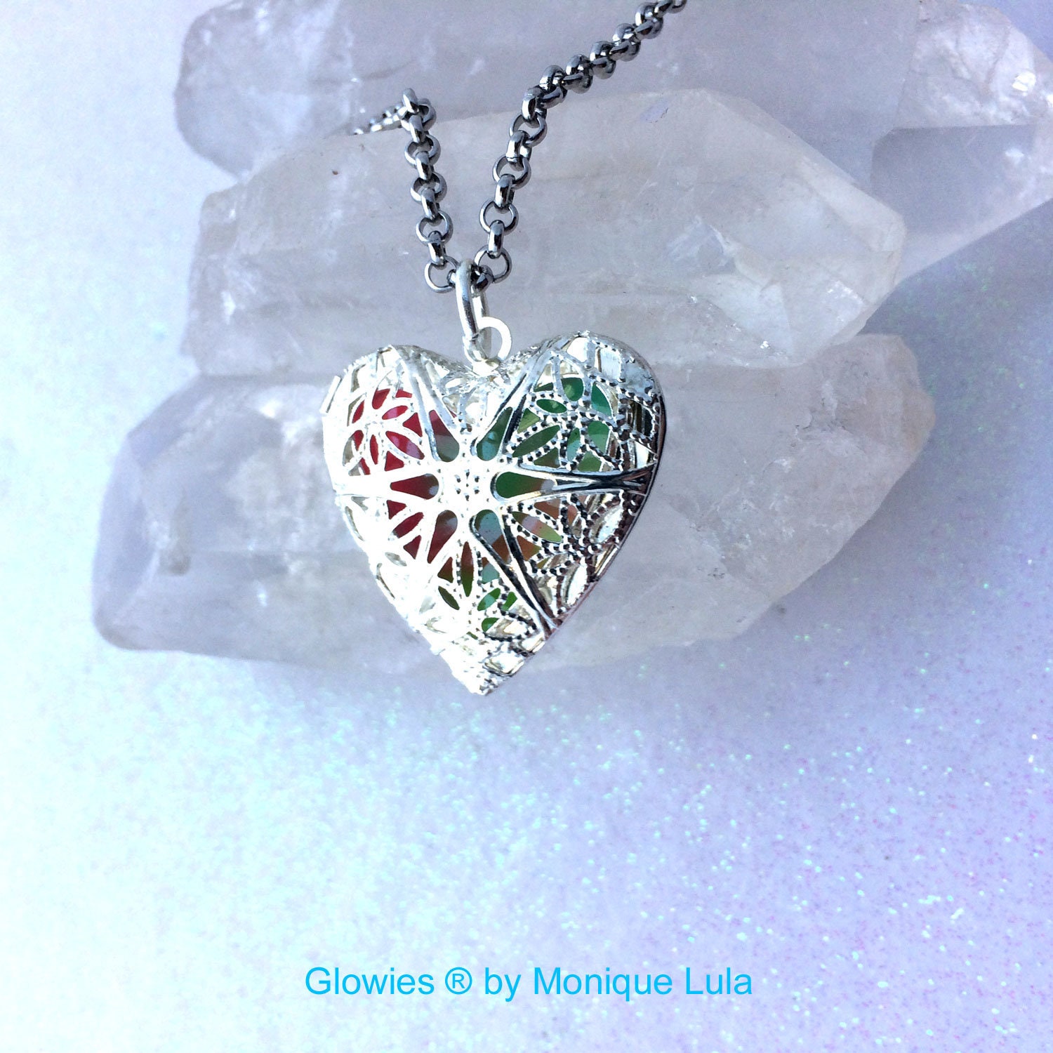 Rainbow Glowing Heart Glow Locket ® Necklace - Etsy
