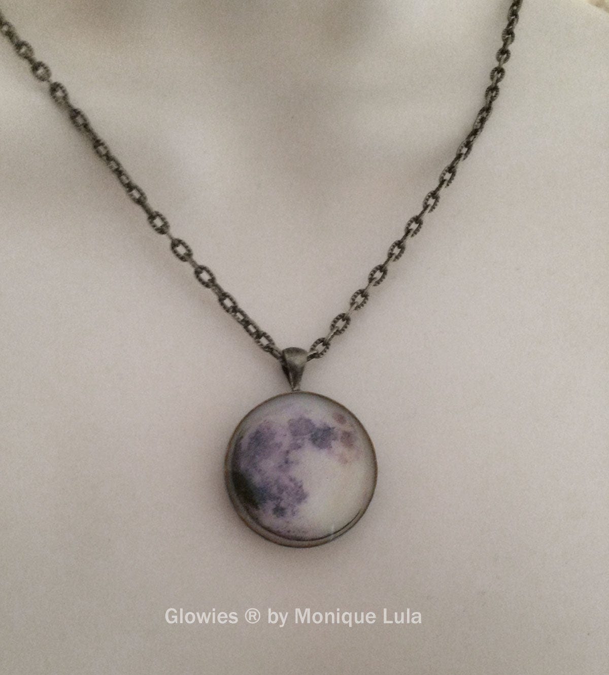 Full Moon Glow in the Dark Magic Necklace Galaxy Space Pendant Luna ...