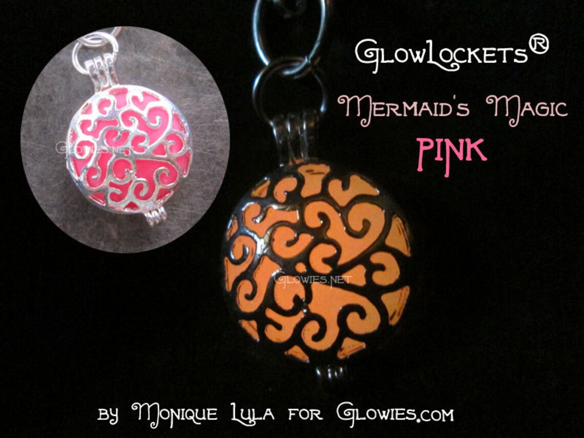 Mermaid's Magic Glow Locket Pink Silver Pendant Necklace Glowie - Etsy