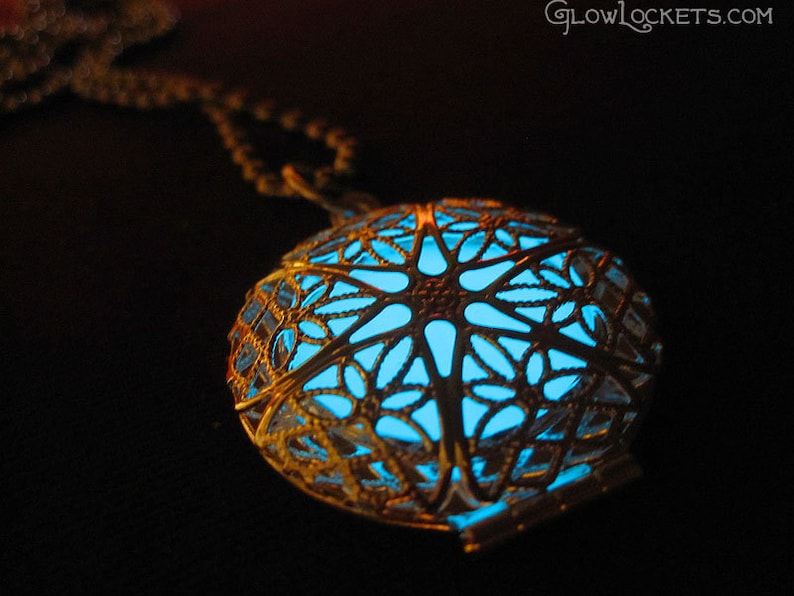 Steampunk Fairy Glow in the Dark Locket Aqua Silver Filigree Vintage ...
