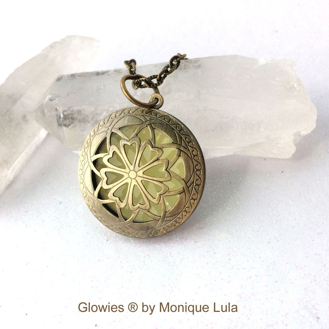 Hour of Twilight Aqua Glow Locket Brass - Etsy