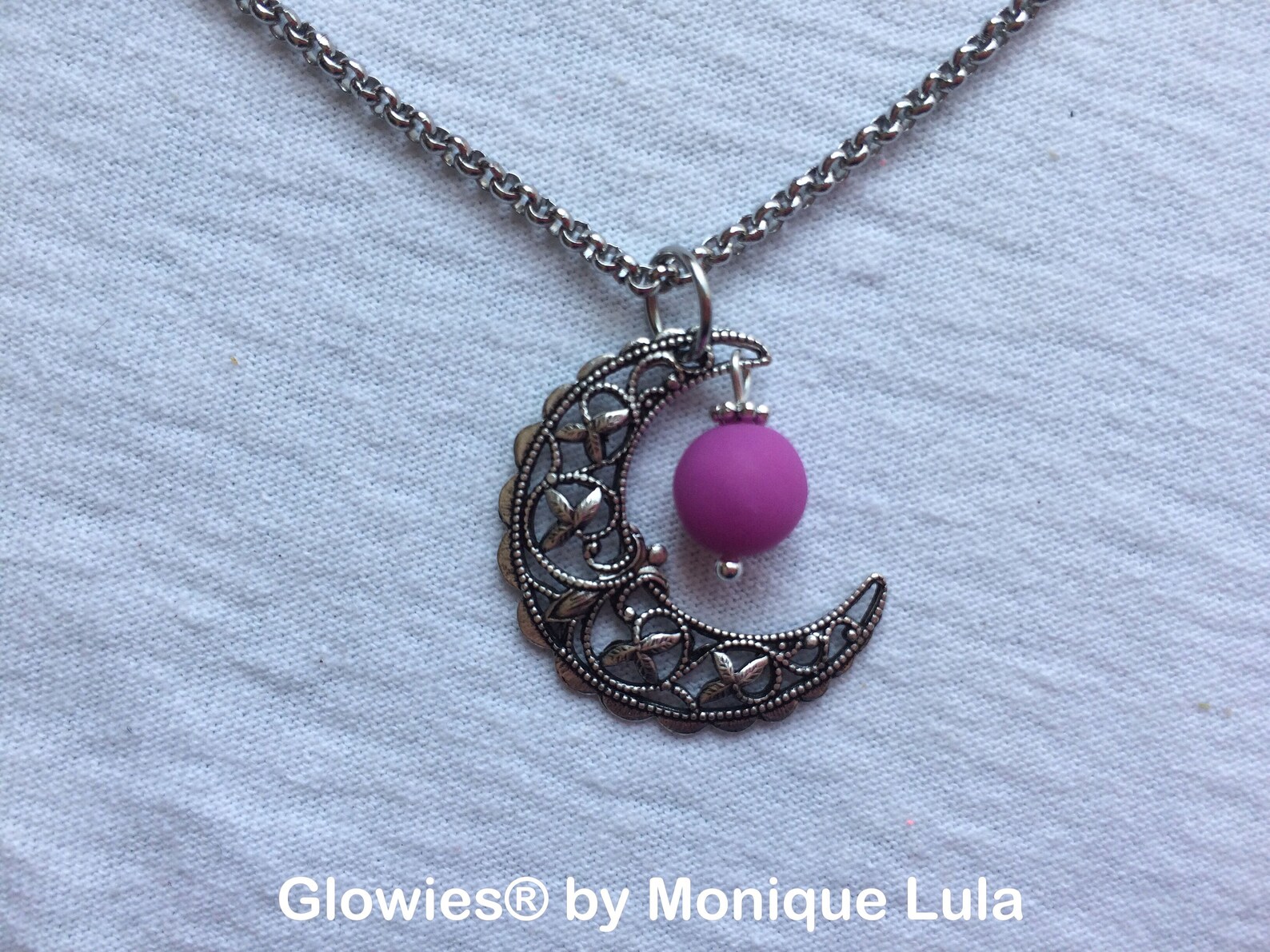 Vintage Crescent Moon Glow Necklace Glowing Violet Purple Orb | Etsy