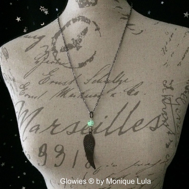 Gun Metal Angel Wing Glowing Orb Necklace - Etsy