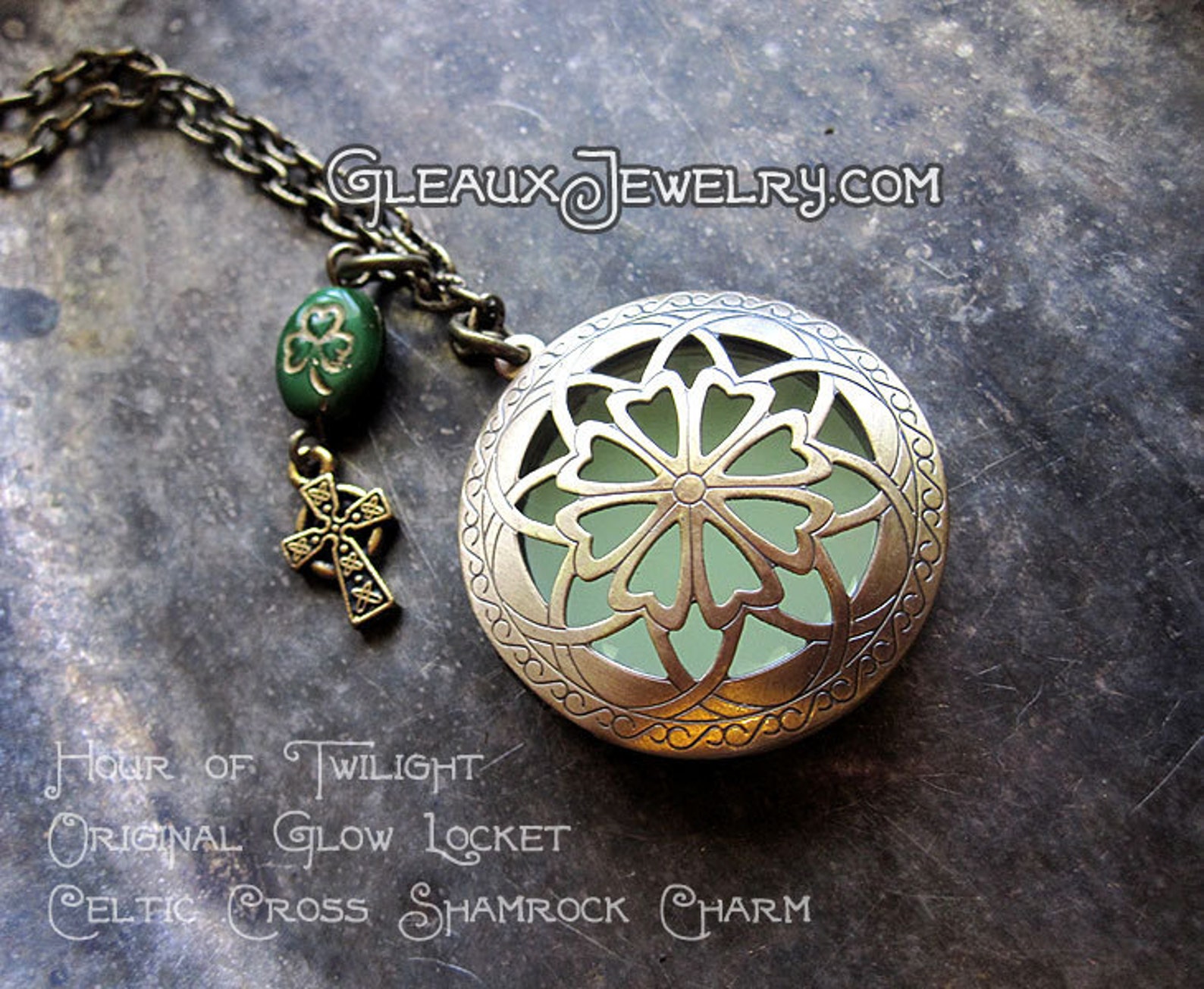 Celtic Cross Glow Locket Shamrock Charm Necklace - Etsy