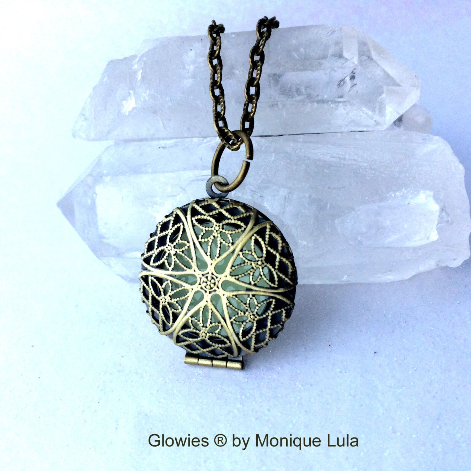 The Original Glow Locket Aqua Brass - Etsy